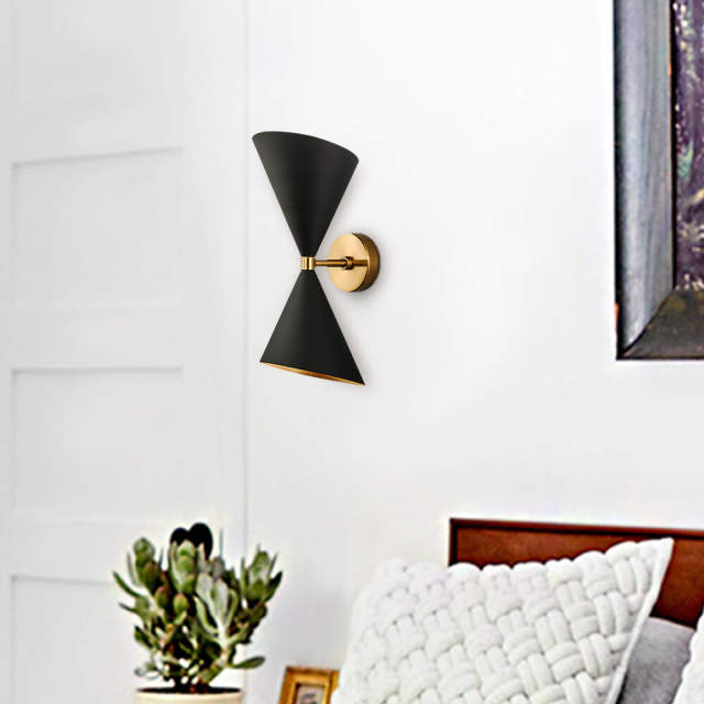 Dimmable Mid Century Modern 2 Light Up and Down Wall Sconce in Black ...