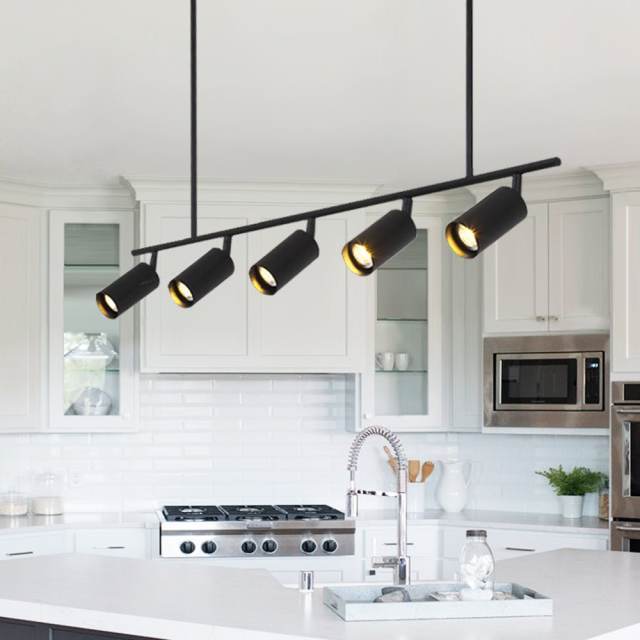 Modern 5-Light Track Light Linear Chandelier in Black/Gold for Living ...