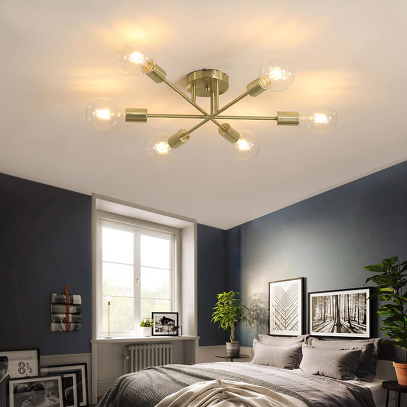 Mid-century Modern 6-Light Metal Radial Sputnik Close to Ceiling Light ...