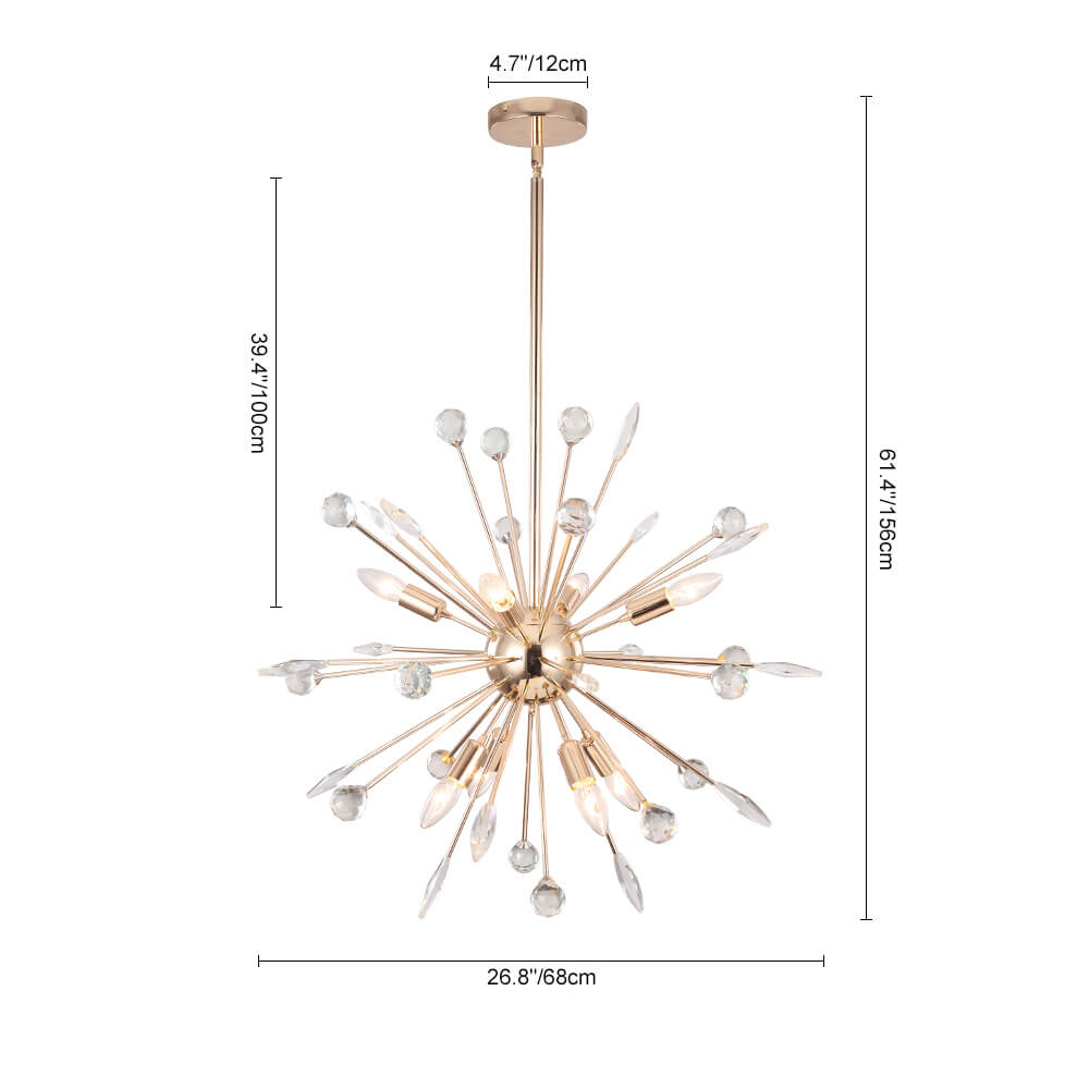 Modern Contemporary Crystal Sunburst Chandelier 8/9-Light Sputnik ...