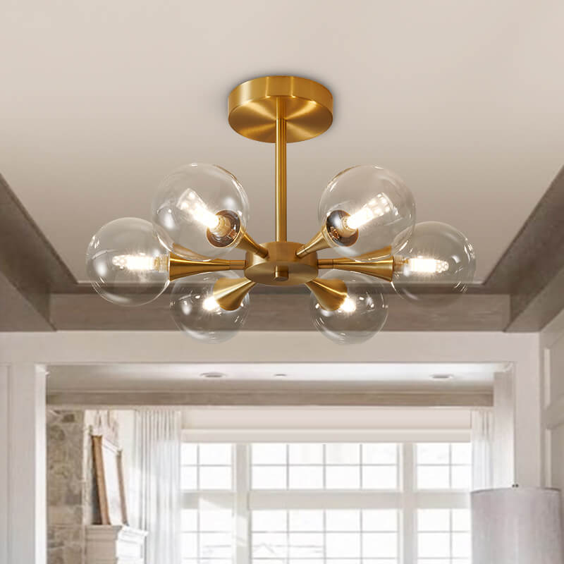 Brass Modern Mid-Century Clear Glass Shade Chandelier Ceiling Light ...