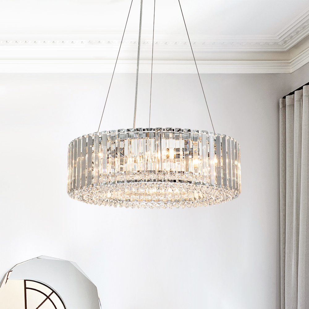 6-Light Contemporary Glam Round Crystal Strips Chandelier in Polished ...