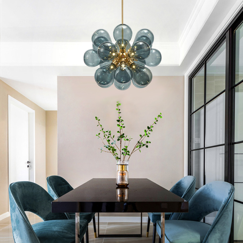 Modern Blue Glass Bubble Cluster Chandelier Decorative Hanging Sputnik ...