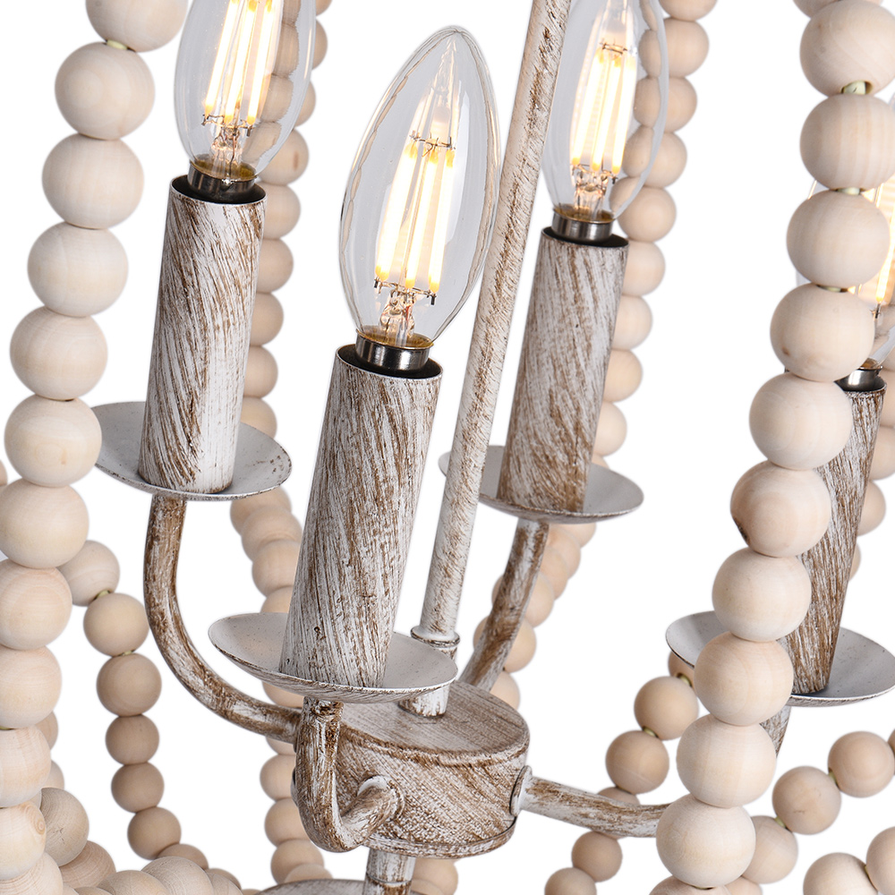4-Light Modern Farmhouse Wood Beads Antiqued Finish Lantern Pendant ...