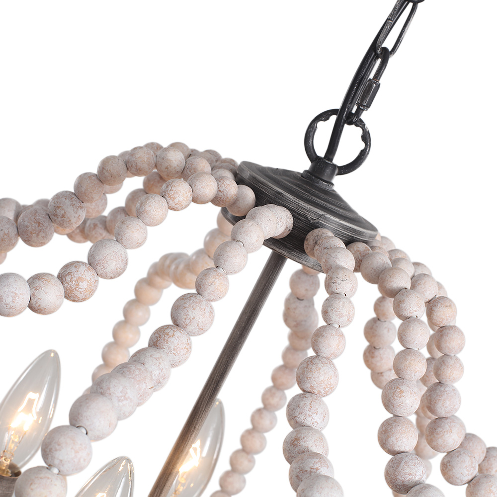 4-Light Modern Farmhouse Wood Beads Antiqued Finish Lantern Pendant ...