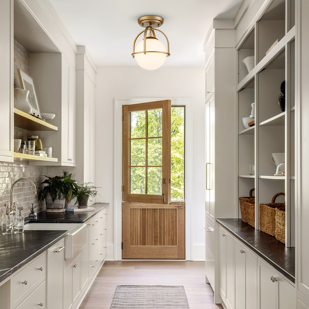 Modern Small Opal Glass Globe Semi Flush Mount Kitchen Ceiling Lighting ...