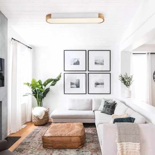 Modern Grey Dimmable LED Ceiling Light with Metal & Wood for Bedroom ...