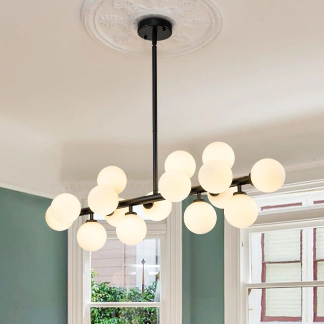 16-Light Modern Mid-century Linear Milky Glass Globes Long Bubble ...