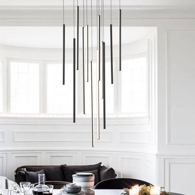 Modern Black LED Multi-Light Chandelier Cluster High Ceiling Pendant ...