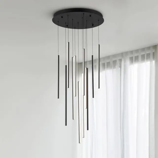 Modern Black LED Multi-Light Chandelier Cluster High Ceiling Pendant ...