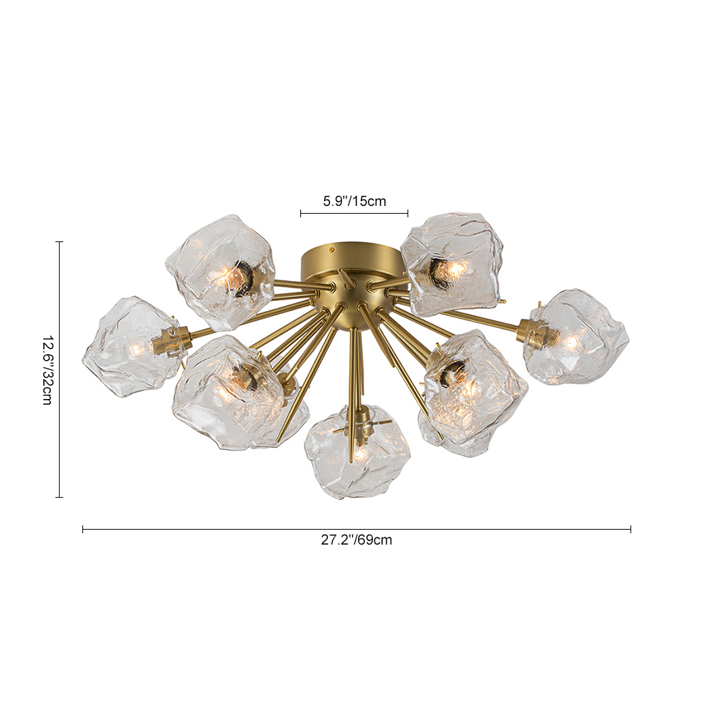 9-Light Modern Glam Ice Glass Semi Flush Mount Ceiling Light for Dining ...