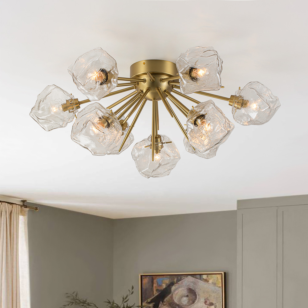 9-Light Modern Glam Ice Glass Semi Flush Mount Ceiling Light for Dining ...