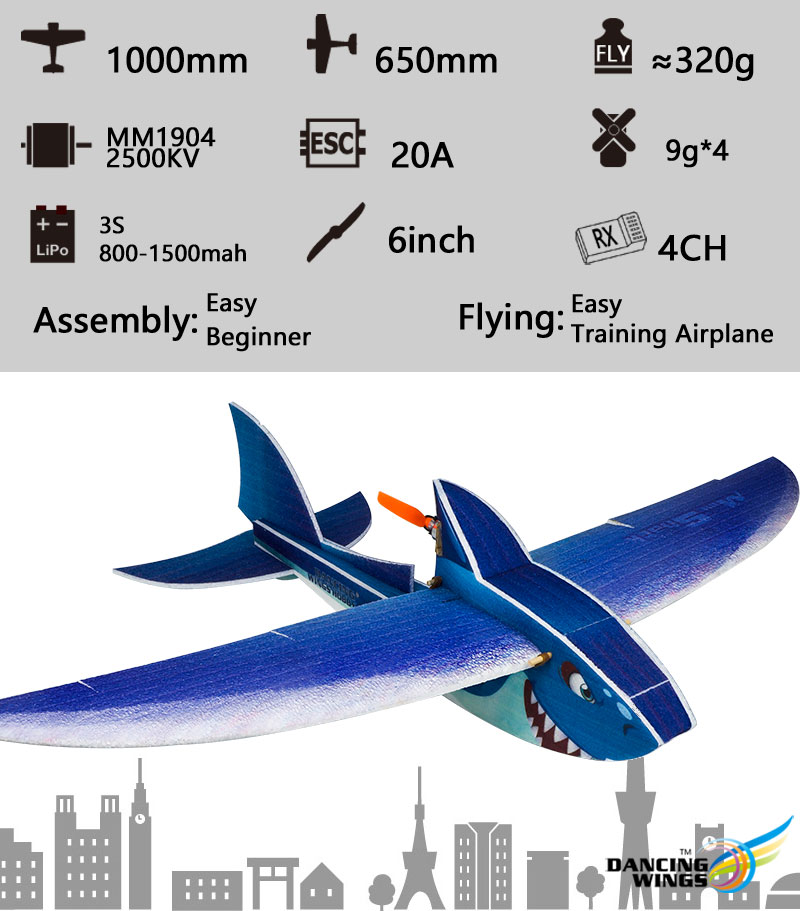 E14 Free Shipping Mini Shark RC Wingspan 1M Biomimetic Plane EPP Slow ...