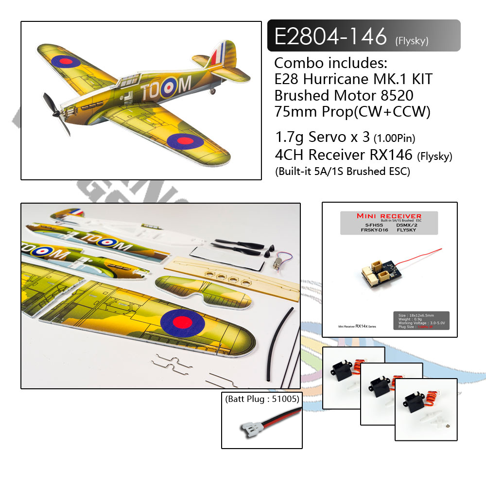 E28 Foam PP Magic Board Micro Indoor Airplane 420mm Hurricane MK.I ...