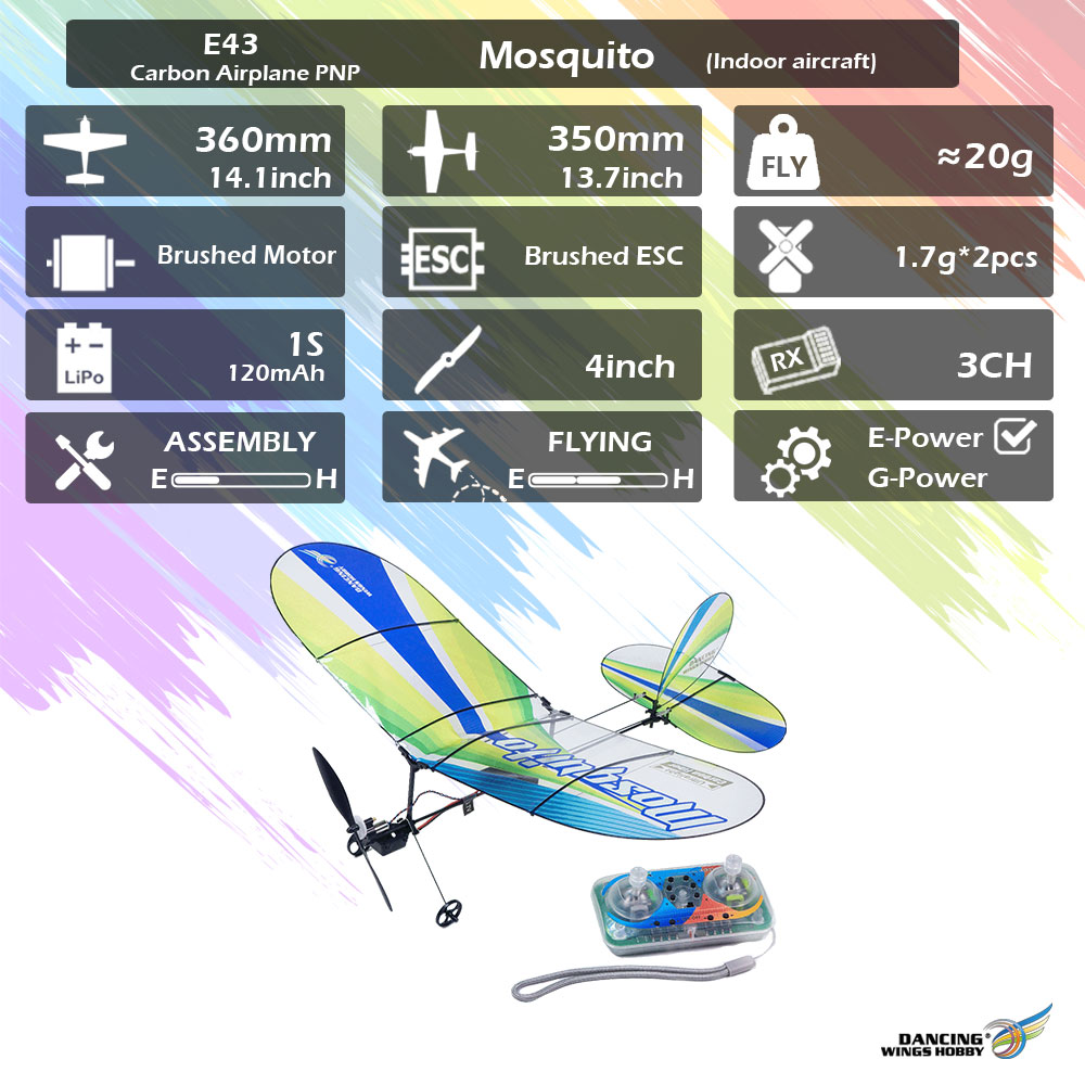 E43 Mosquito PNP Slow Flyer Indoor mini RC Model Airplane 360mm Dancing ...