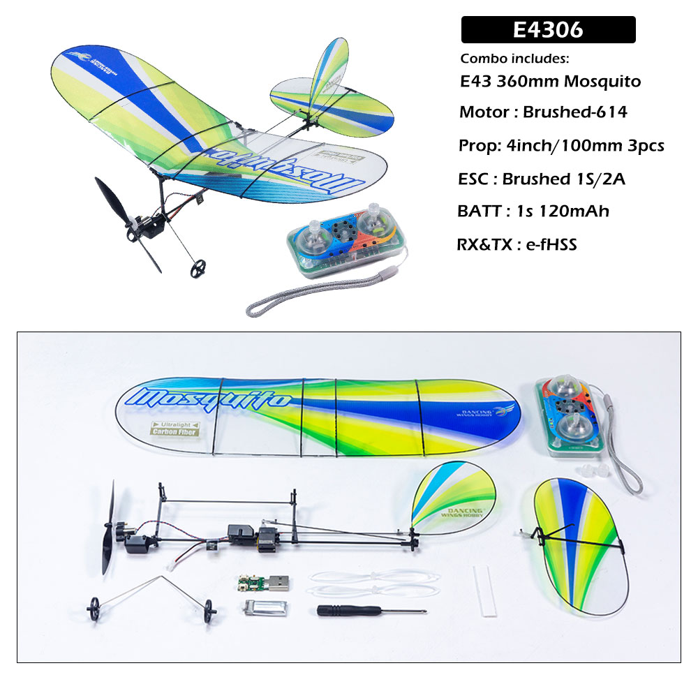 E43 Mosquito PNP Slow Flyer Indoor mini RC Model Airplane 360mm Dancing Wings Hobby Free Shipping