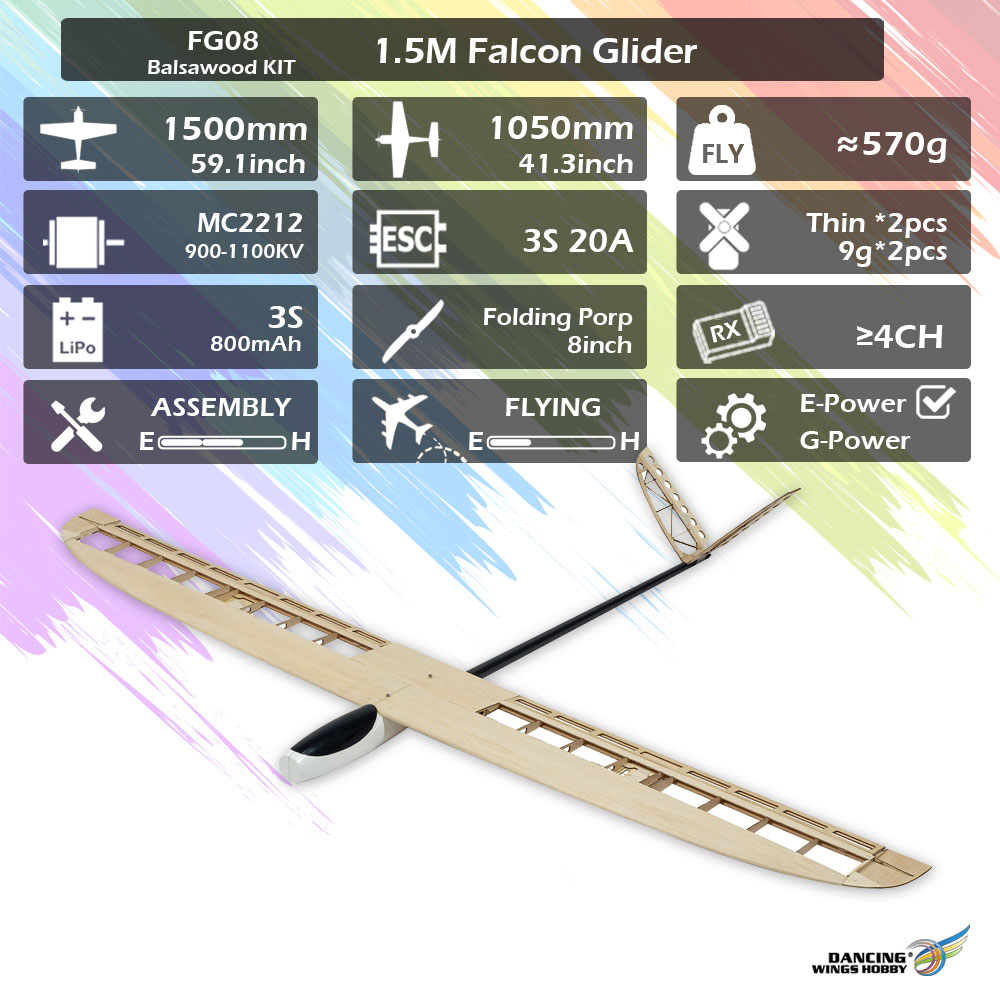 2025 New 1500m Glider Falcon Balsa Fiber Glass Kit RC Aircraft DW Hobby ...