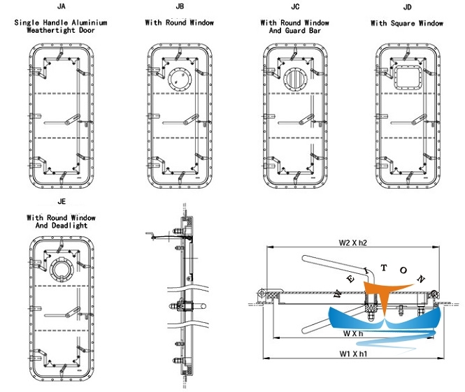 Aluminum A60 Fire Rated Quick Action Marine Weathertight Door