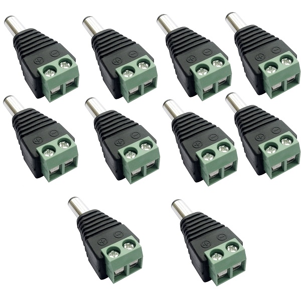 10 x Male 2.1x5.5mm DC Power Cable Jack Adapter Connector Plug Led ...