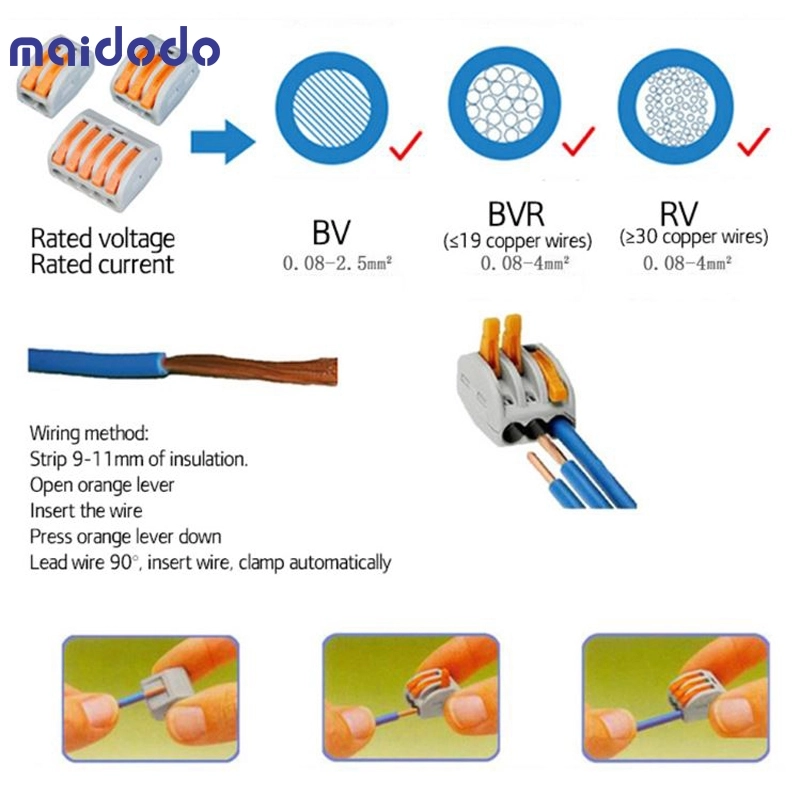 222-413 Plug-in Terminal Block Conductor Universal Compact Wire Wiring ...