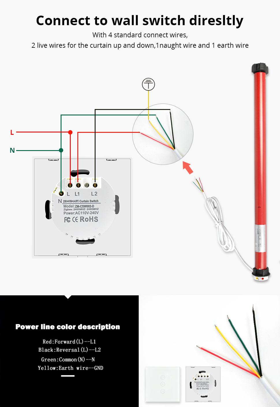 Zigbee Roller Shade Switch with Motor For 38mm tube Electirc Blind