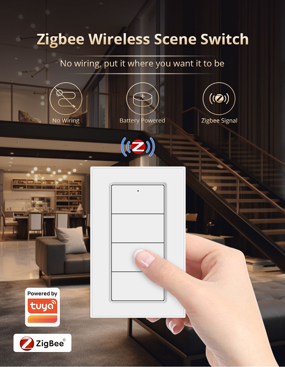 Zemismart Tuya Zigbee 3 Gang Wireless Scene Push Button Portable Switch ...