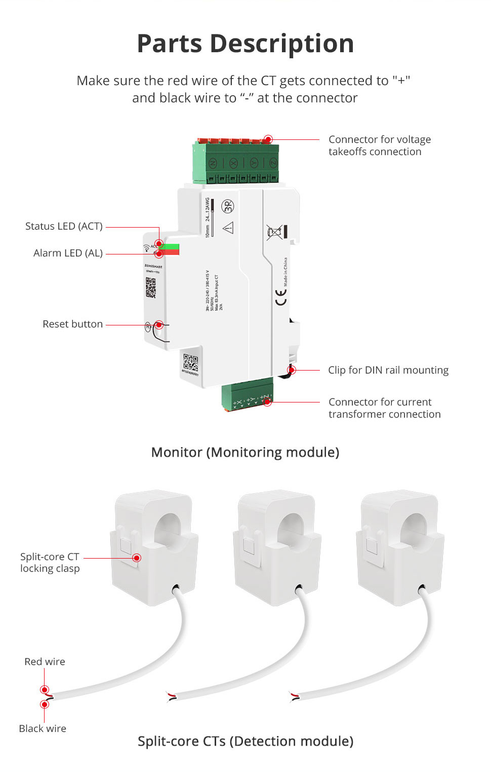 Zemismart Tuya Zigbee 3 Phase Smart Energy Meter Max 120A with 3 clamps ...