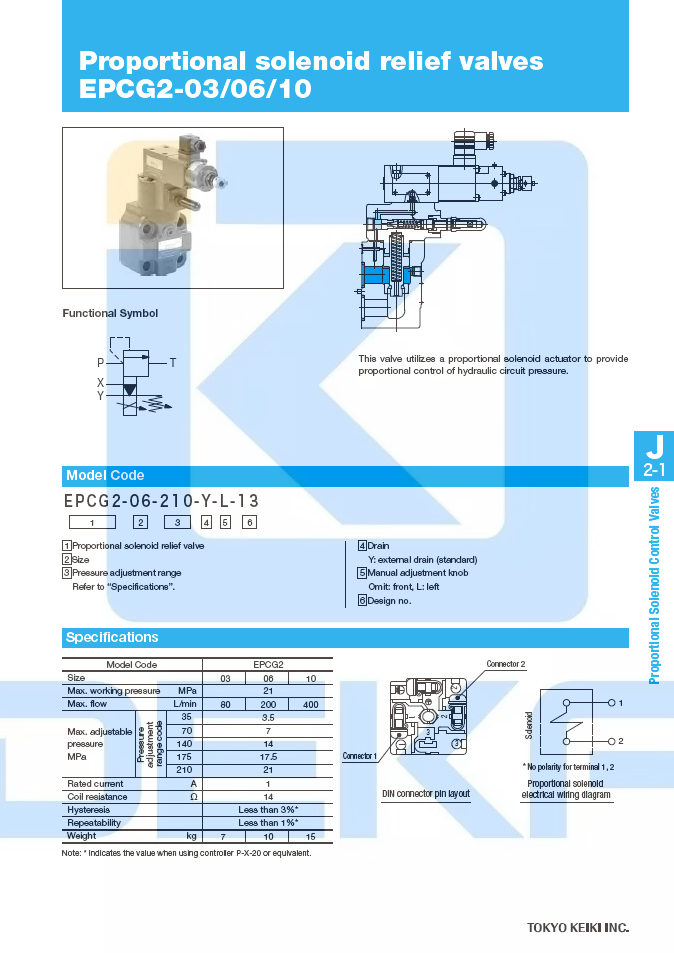 TOKIMEC Proportional Valve EPCG2-06-210-Y-L-K