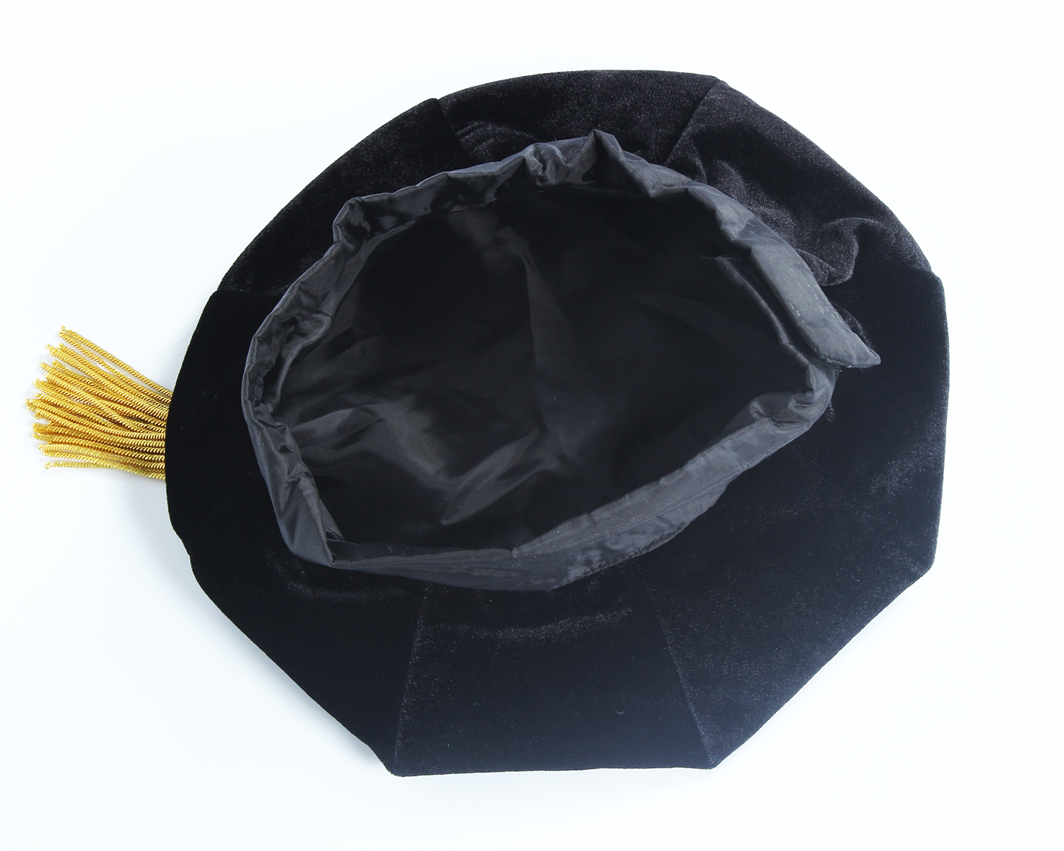 8-Side Graduation Doctoral Tam Black Velvet Gold Tassel