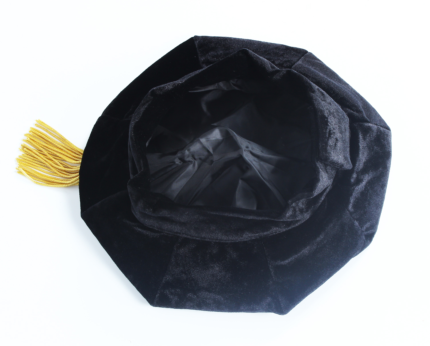 8-Side Graduation Doctoral Tam Black Velvet Gold Tassel
