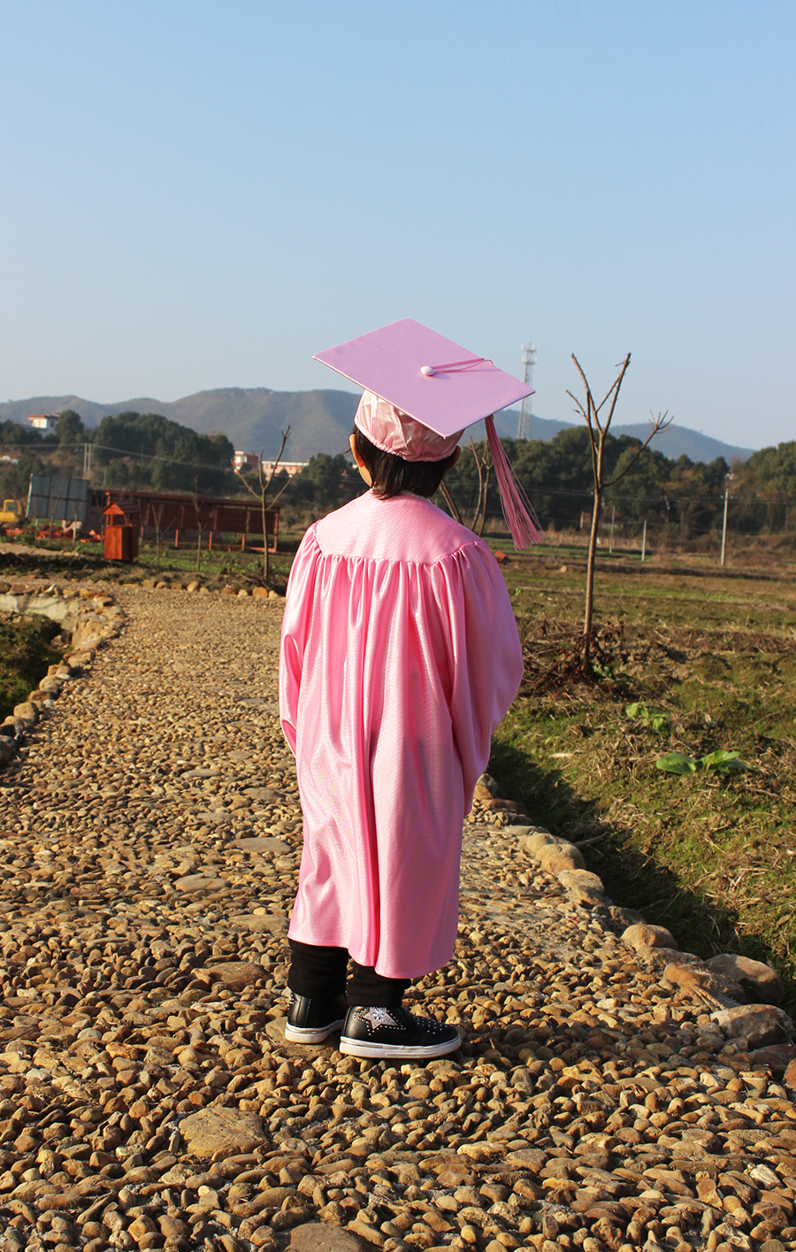 Shiny Graduation Gown Cap Tassel Set For Kindergarten Pink Shiny Graduation Gown Cap Tassel Set For Kindergarten Pink