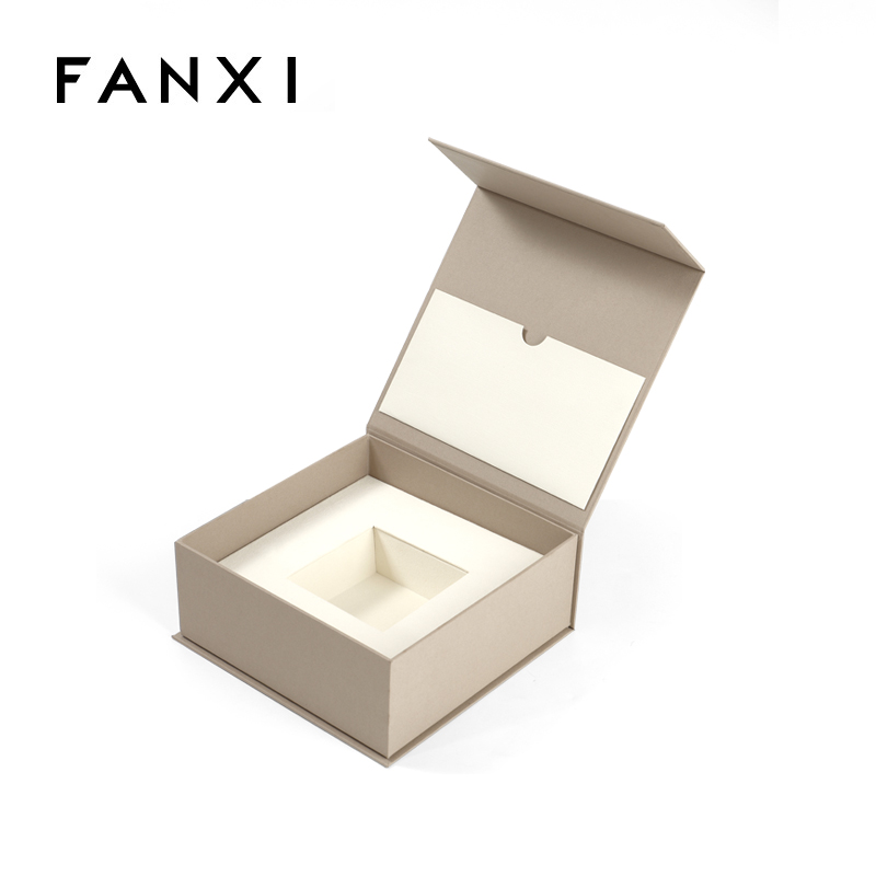 FANXI Custom light khaki paper velvet jewelry box