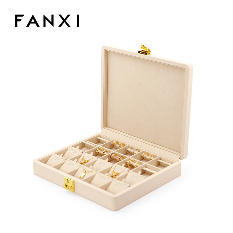 FANXI Custom beige leather microfiber jewelry box