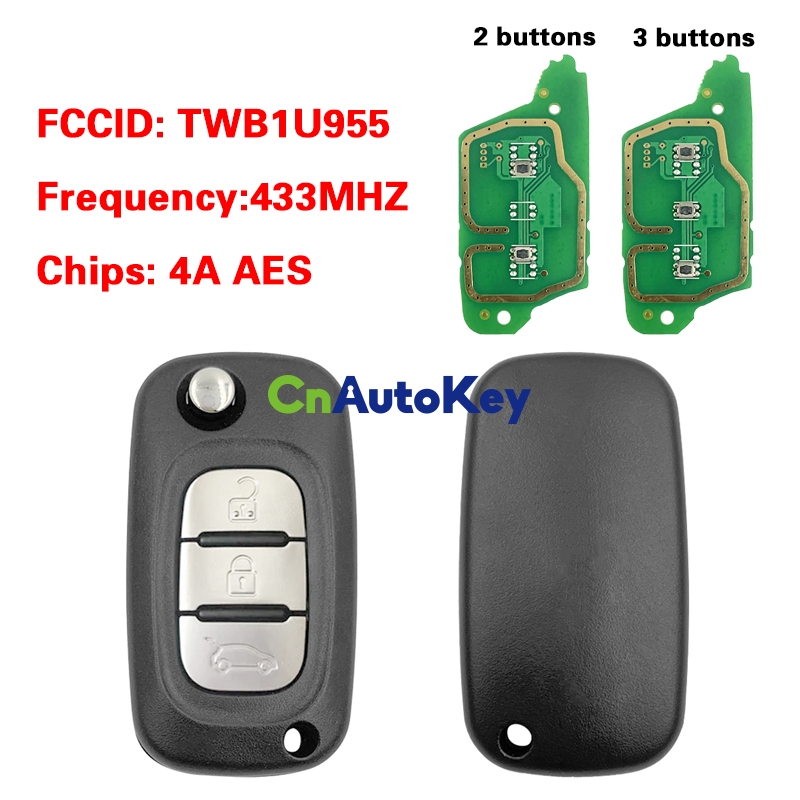 CN010040 ORIGINAL Flip Key for Renault Clio, Fluence 3 Buttons 434 MHz ...