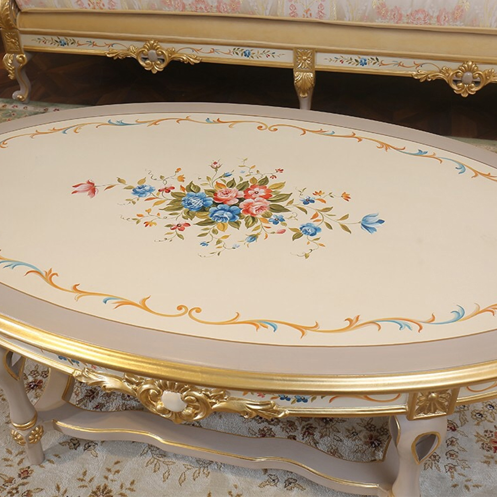 Gorgeous French living room classic oval coffee table set with gold details