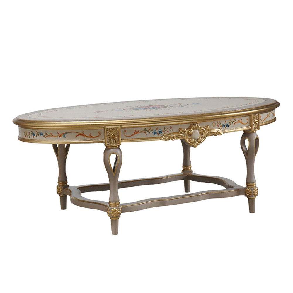 Gorgeous French living room classic oval coffee table set with gold details