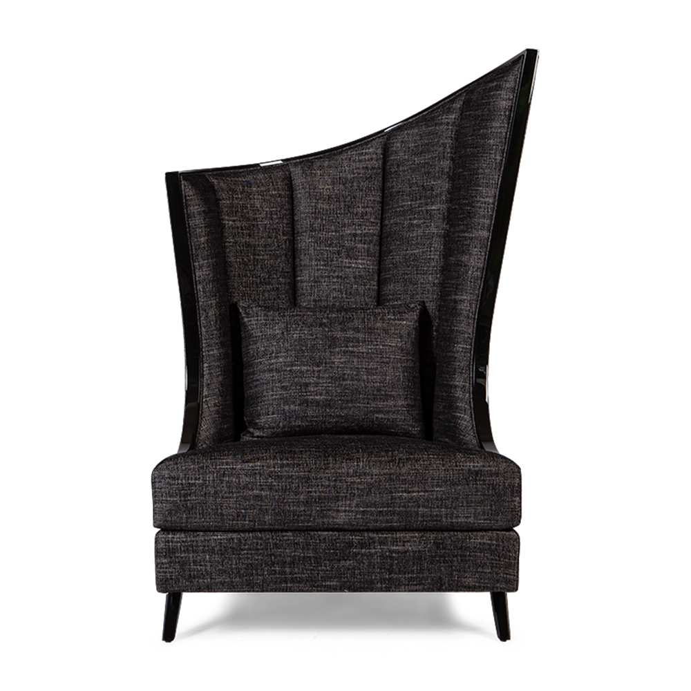 Classic American High-Back Fabric Lounge Chair
