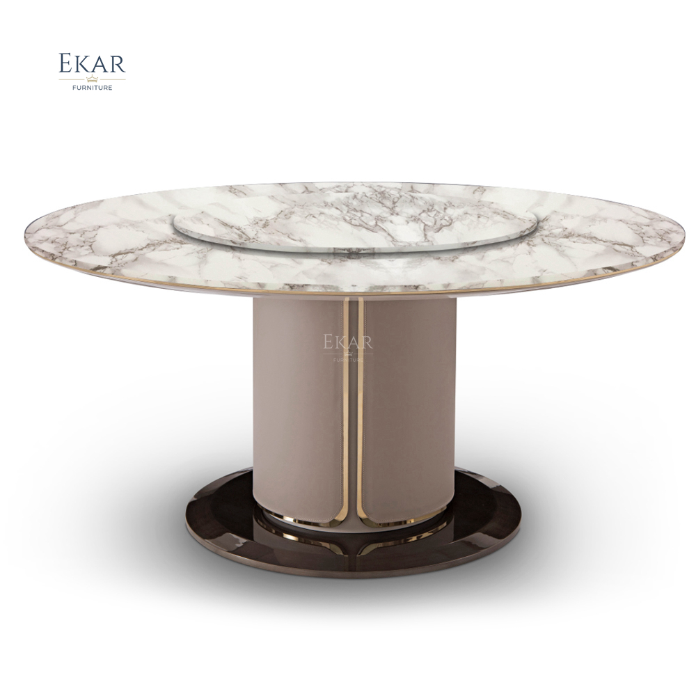 Revolving Dining Table Set - Wooden Marble Countertop Dining Table ...