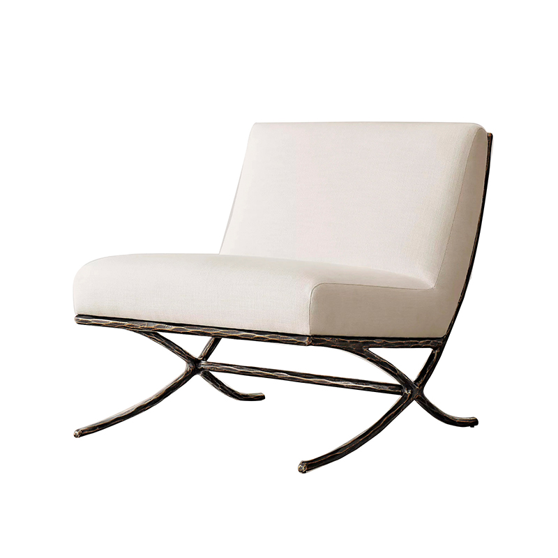 Vintage copper iron frame leather living room lounge chair