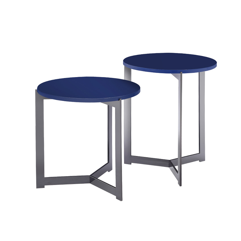 Modern Living Room Corner Table Set with Mirrored Black Gold Hardware