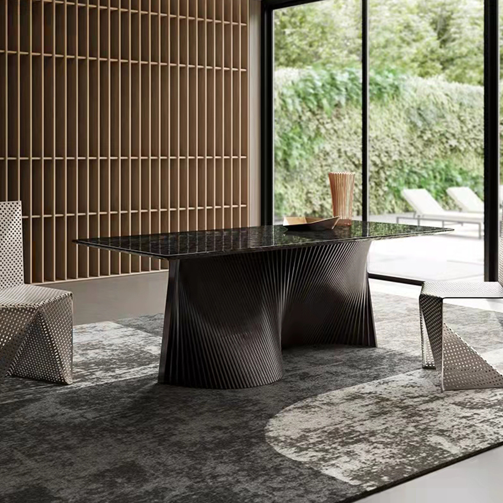 Long dining table in smoked oak with various materials available