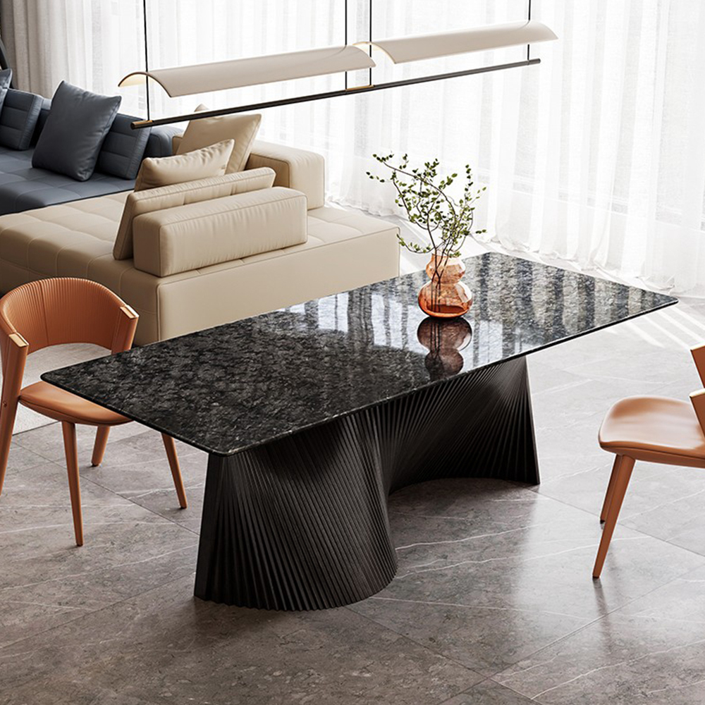 Long dining table in smoked oak with various materials available