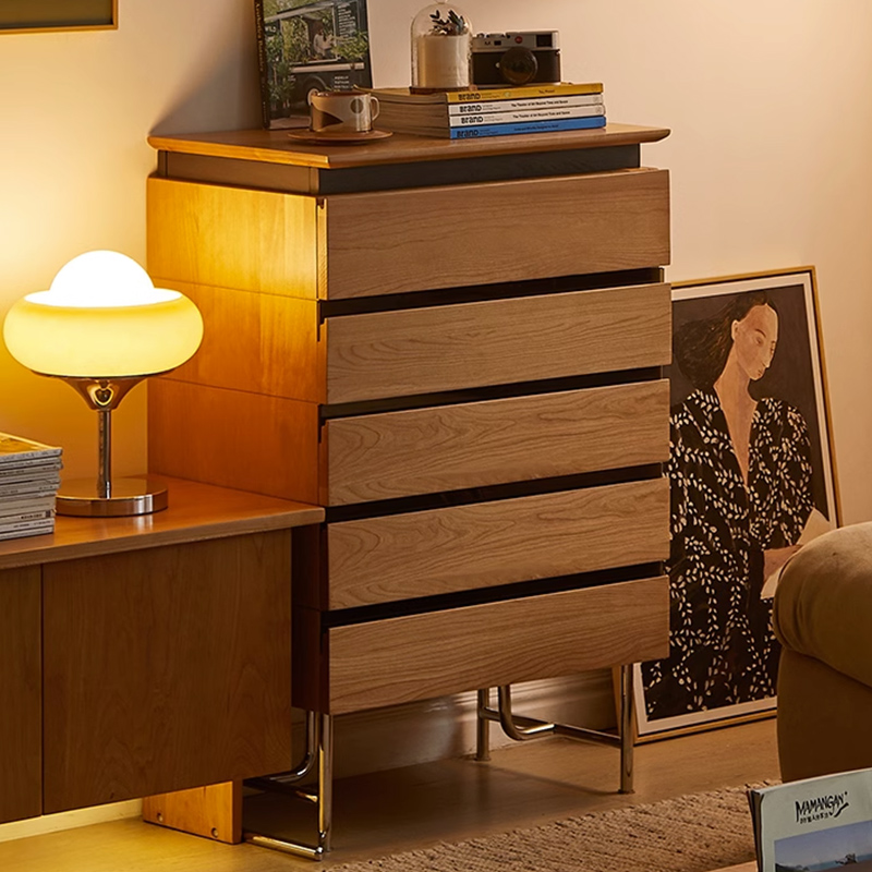 Cherry wood color multi-drawer chest