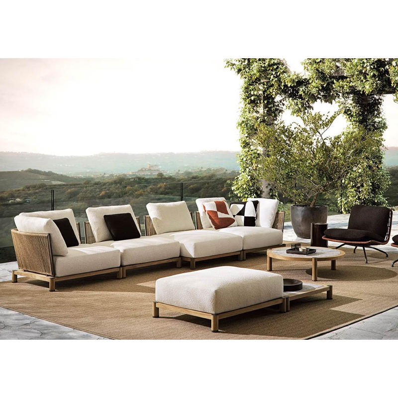 Waterproof Fabric Outdoor Sofa with Metal Legs and Wicker Design