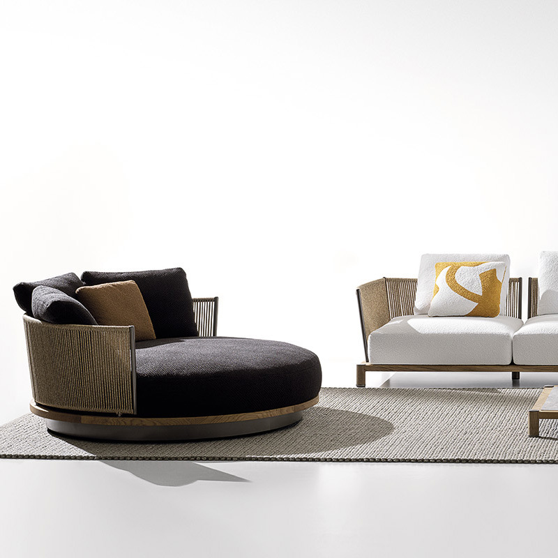 Waterproof Fabric Outdoor Sofa with Metal Legs and Wicker Design