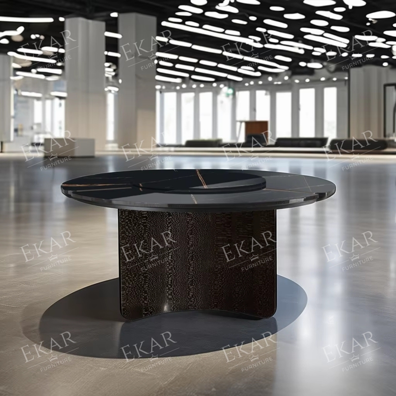 Round marble turntable dining table