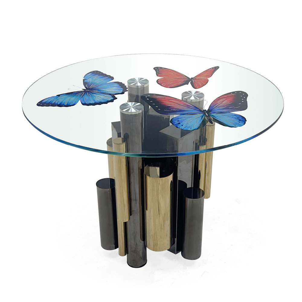 Artisan Butterfly Glass Round Dining Table with Modern Elegance