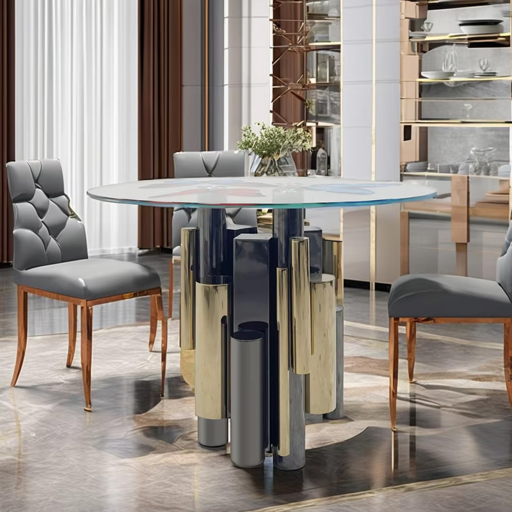 Artisan Butterfly Glass Round Dining Table with Modern Elegance