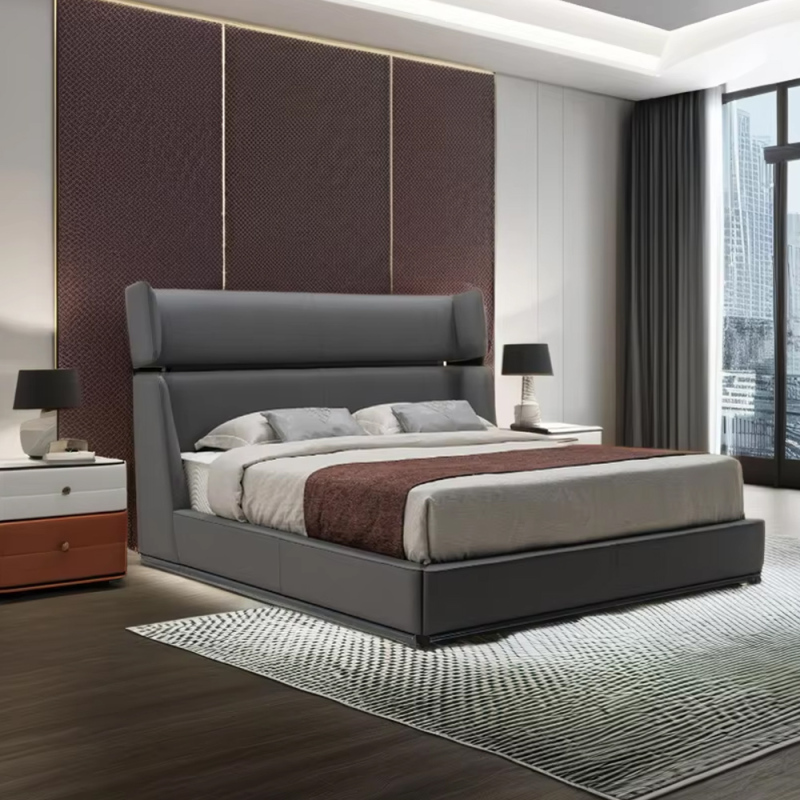 Modern Black Titanium Bed Frame with Metal Accents