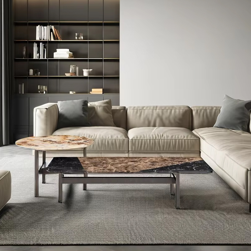 Modern Marble Coffee Table Set – Creative Rectangular and Round Design